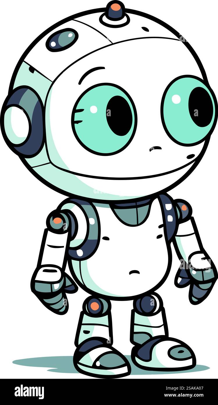Cute little robot isolated on white background. Cartoon vector ...
