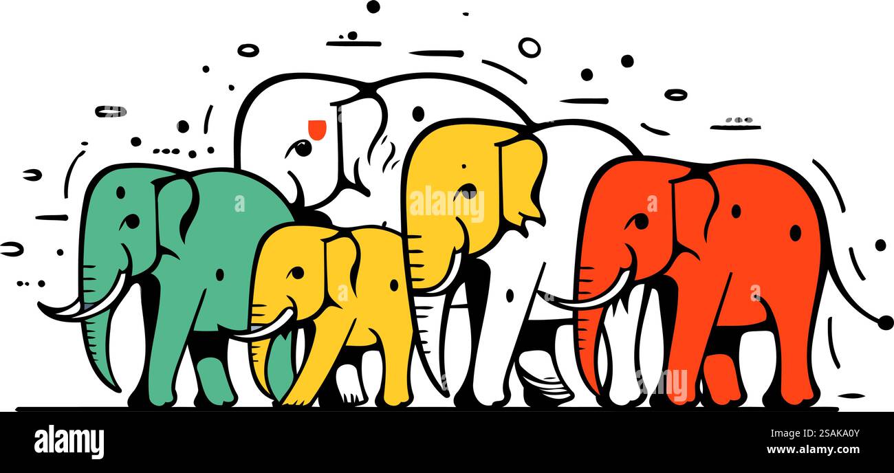 Elephants in line art style. Vector illustration for your design Stock ...
