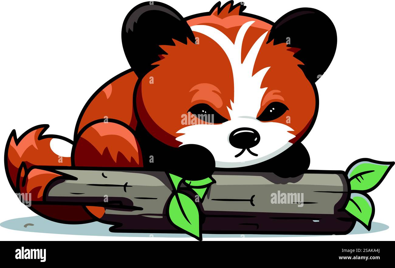 Cute red panda lying on a log. Vector illustration Stock Vector Image ...