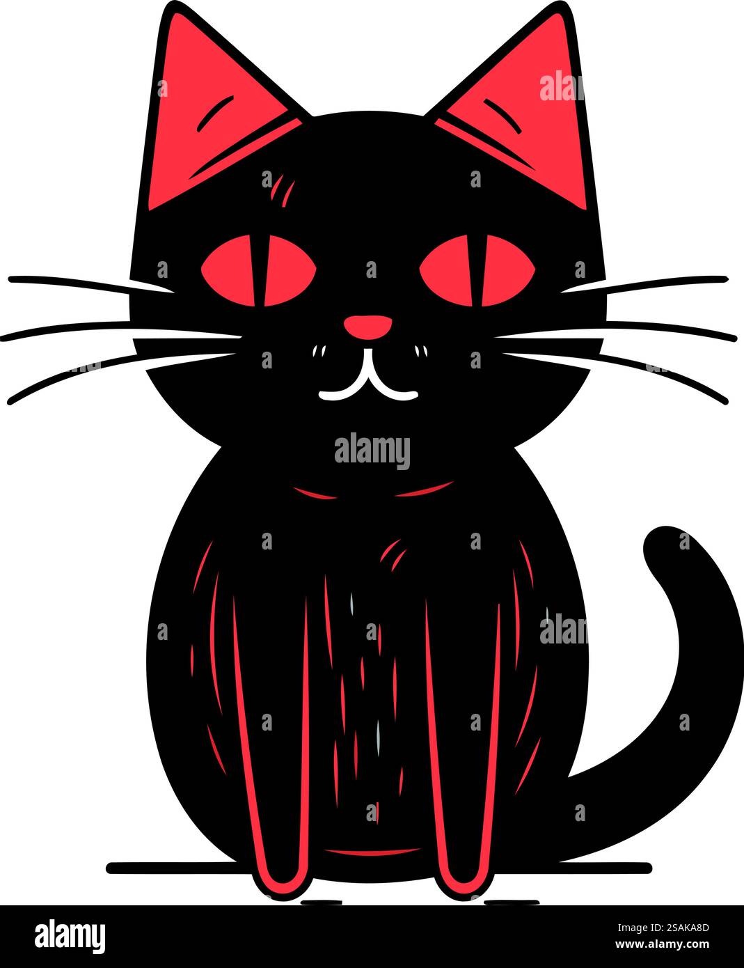 Cute black cat. Vector illustration isolated on a white background ...