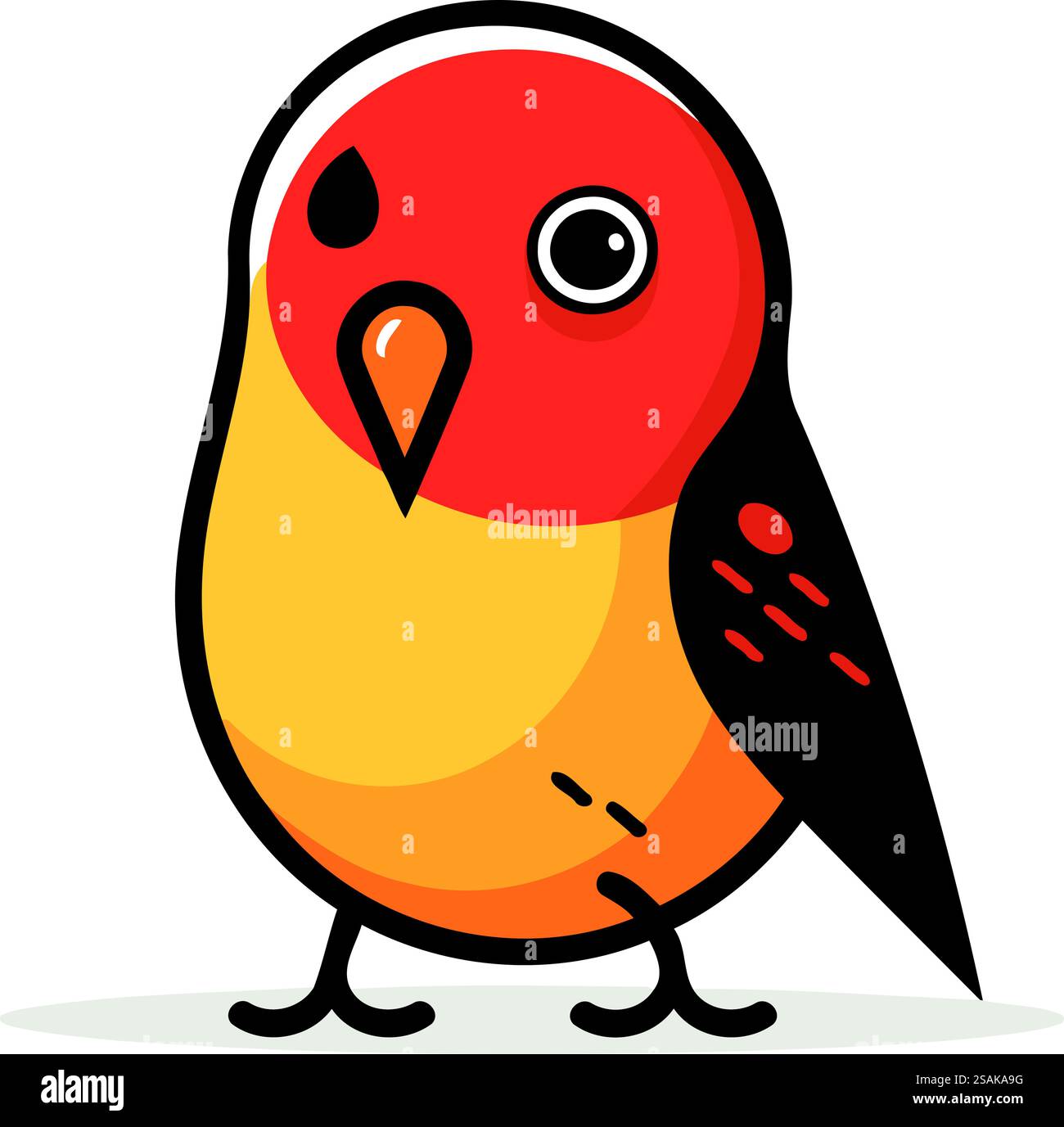 Vector illustration of cute little red and yellow bird isolated on ...
