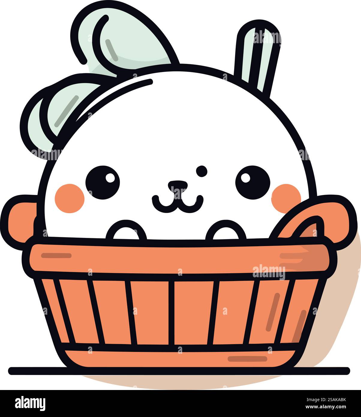 Cute kawaii rabbit in a basket. Vector illustration Stock Vector Image ...