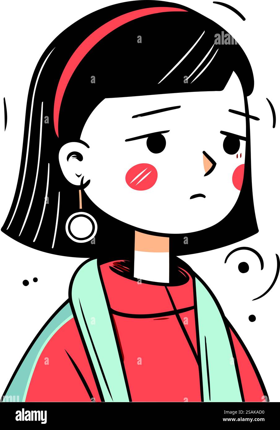 Sad girl vector illustration. Cute sad girl in cartoon style Stock ...