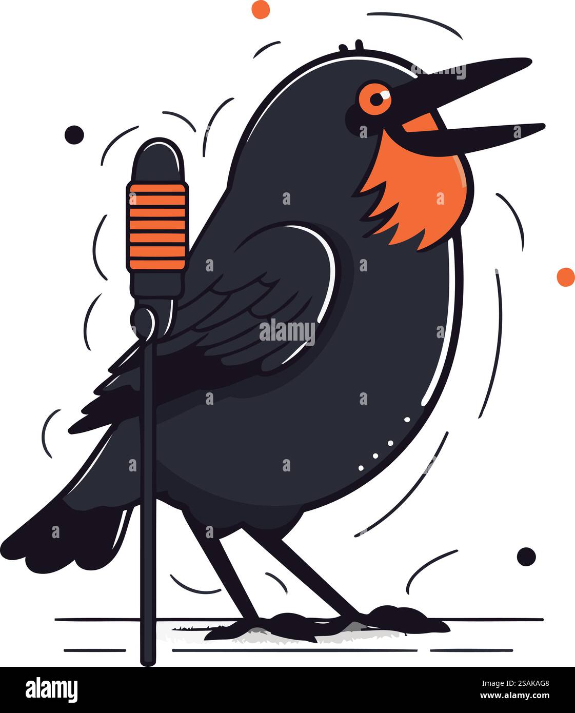 Crow singing on microphone. Vector illustration in cartoon flat style ...