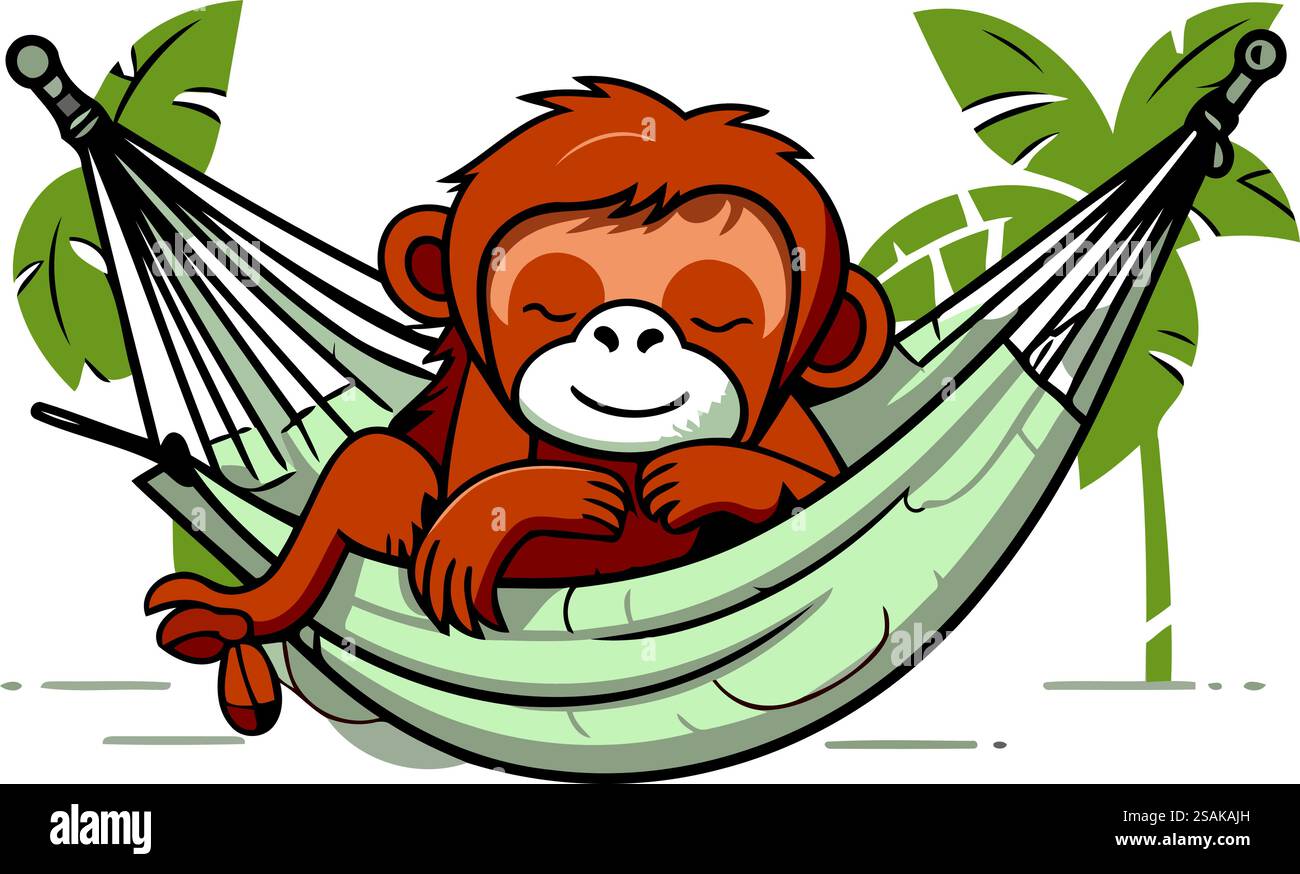 Cute monkey sitting in hammock. Vector illustration isolated on white ...
