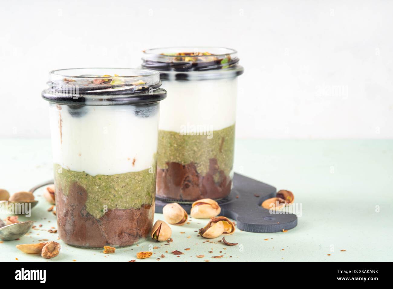 Dubai chocolate dessert cup, layered pistachio kadaif parfait cake with ...