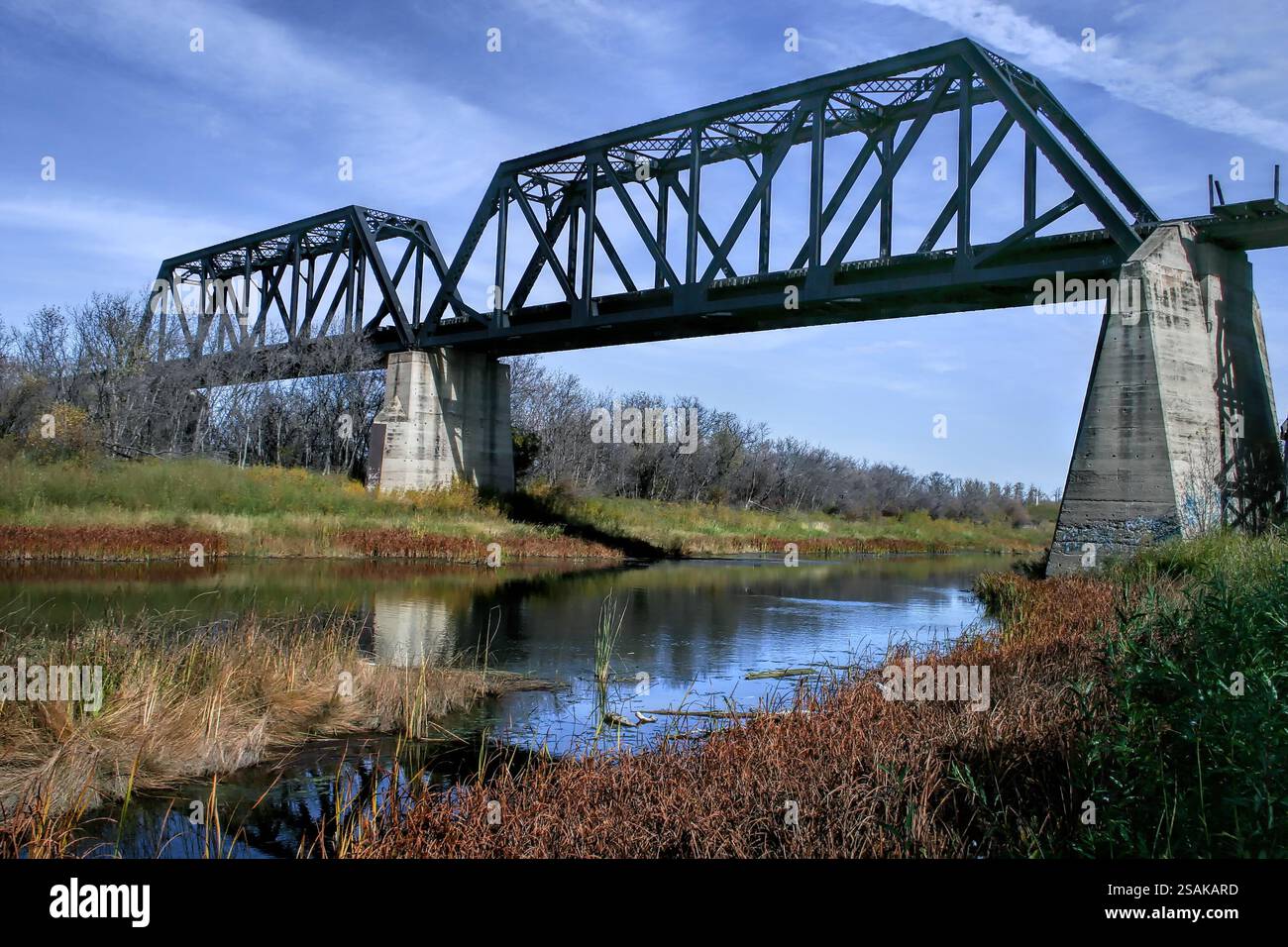 The old Battle River train bridge south of Battleford, Saskatchewan ...