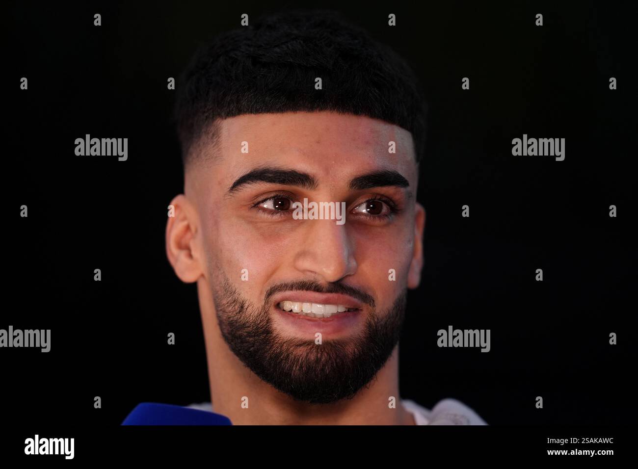 Adam Azim is interviewed following a press conference at BOXPARK ...