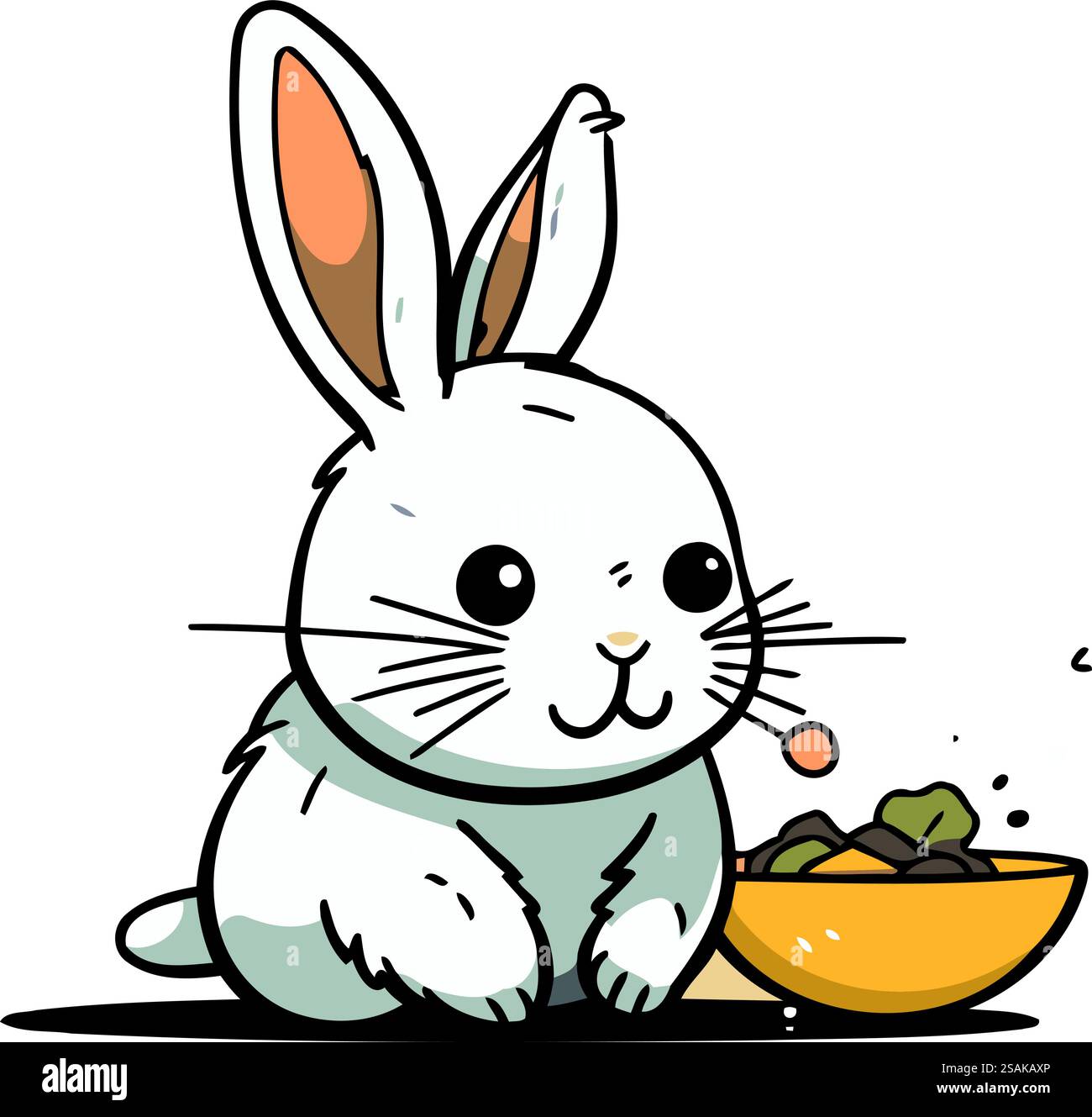Rabbit and bowl of food. Vector illustration in cartoon style Stock ...