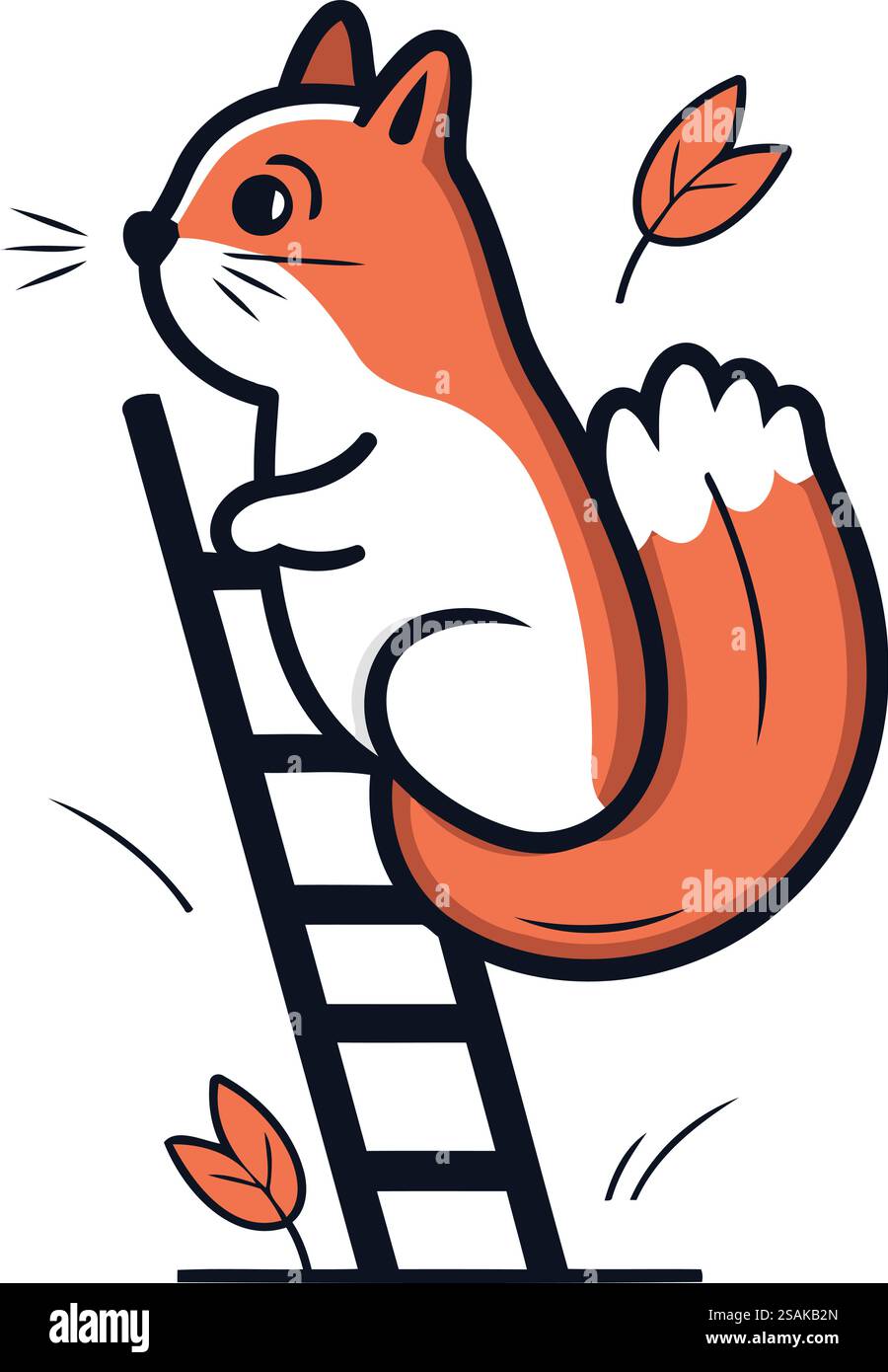 Cute squirrel climbing the ladder. Vector illustration in cartoon style ...