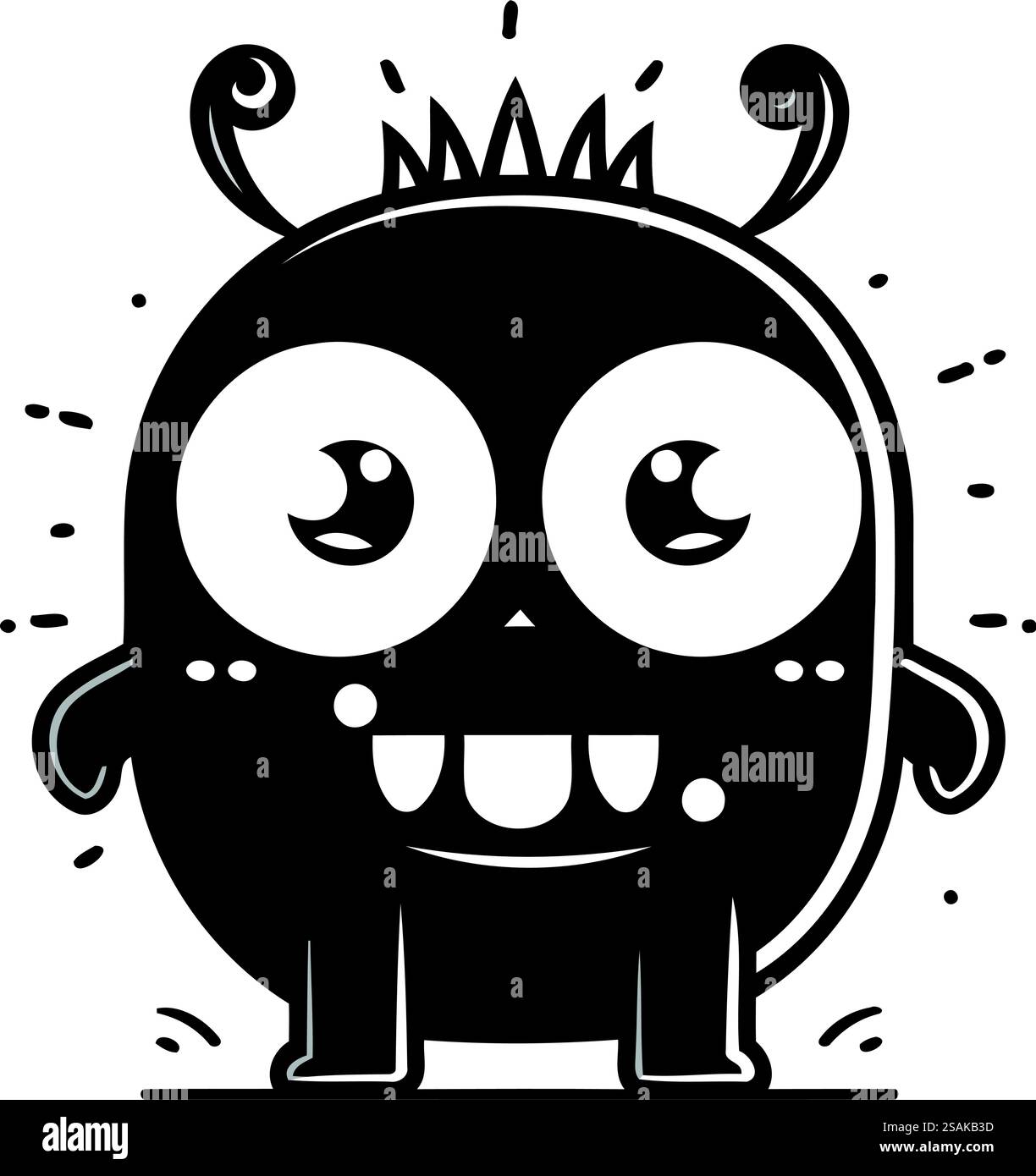 Cute black monster with crown isolated on white background. Vector ...
