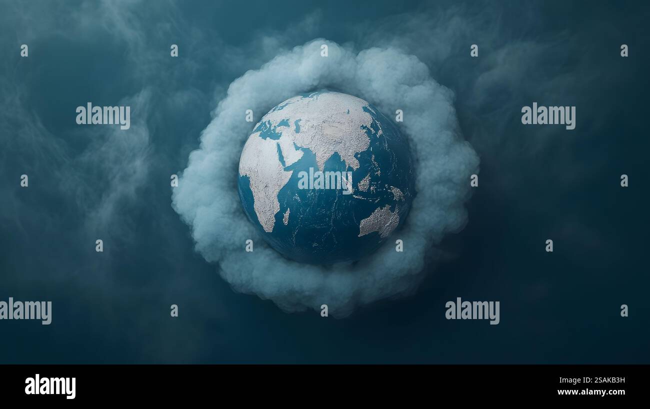 Conceptual 3D depicting a globe surrounded by swirling layers of clean ...