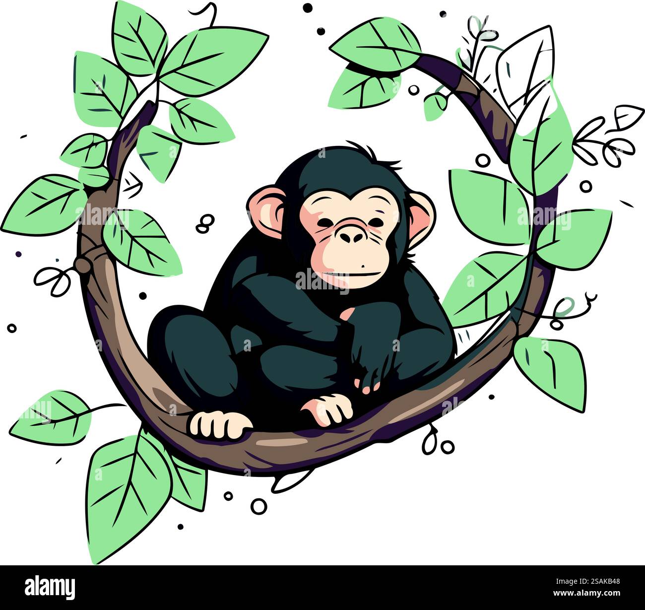 Cute monkey sitting on a tree branch. Vector cartoon illustration Stock Vector Image & Art - Alamy