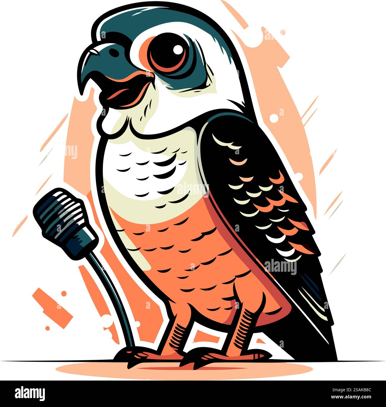 Vector illustration of a falcon with a microphone. Cartoon style Stock ...