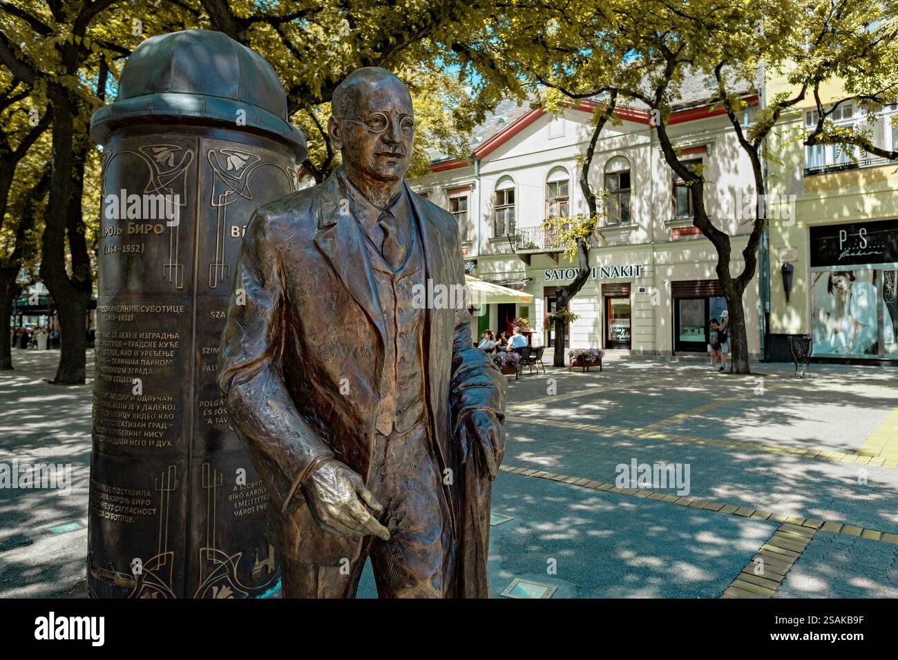 Monument to Biro Karoly hungarian engineer in the center of Subotica ...