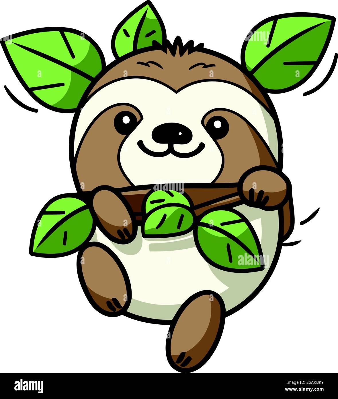 Cute cartoon sloth with leaf. Vector clip art illustration Stock Vector ...