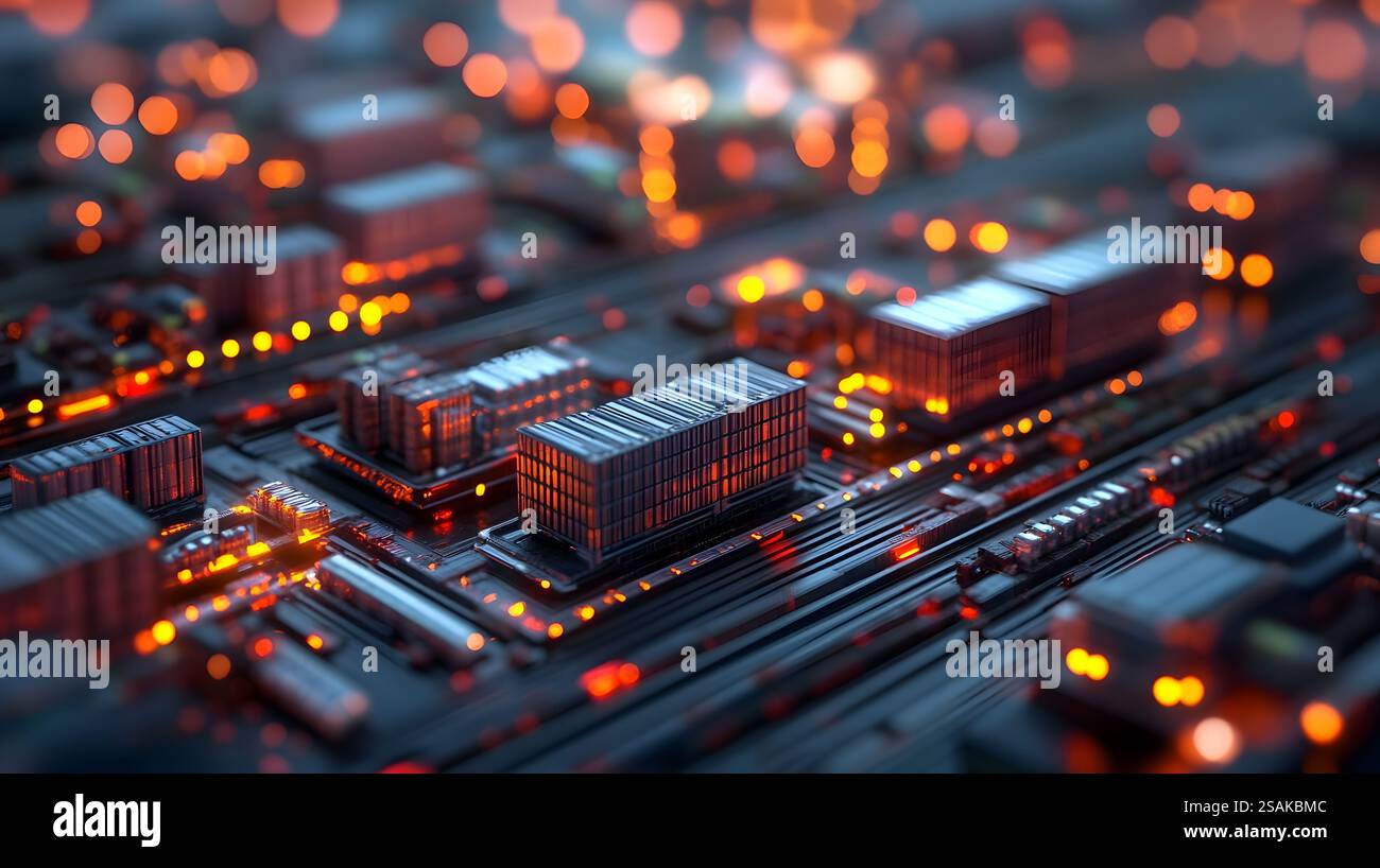 Futuristic 3D depicting a complex grid of interconnected cargo ...