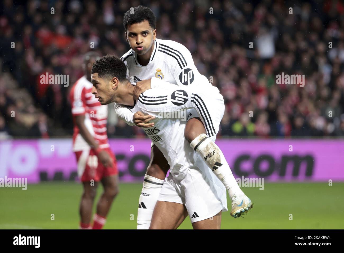 Jude Bellingham of Real Madrid celebrates his goal with Rodrygo during ...