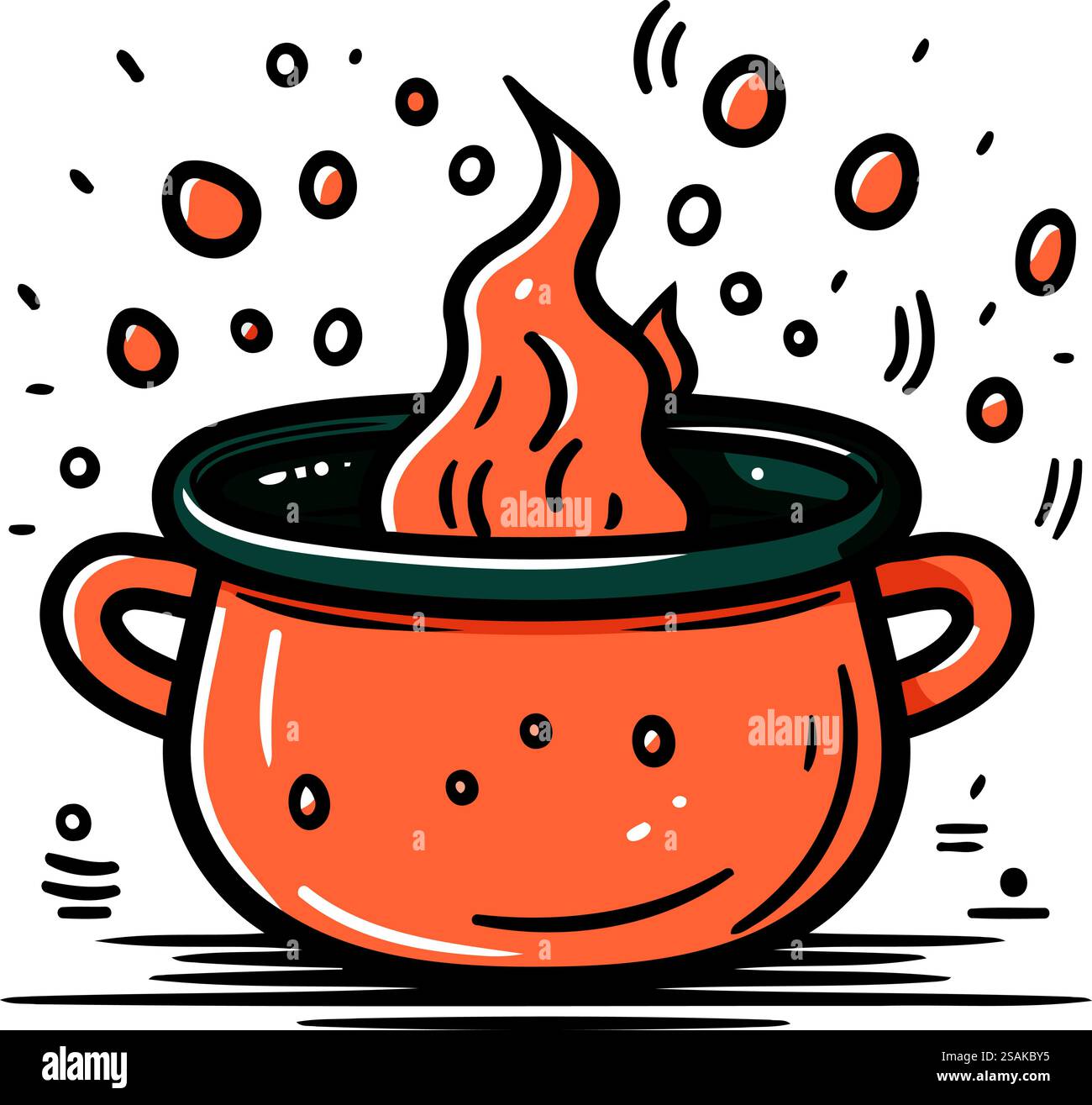 Cooking pot with fire. Vector illustration in doodle style Stock Vector ...