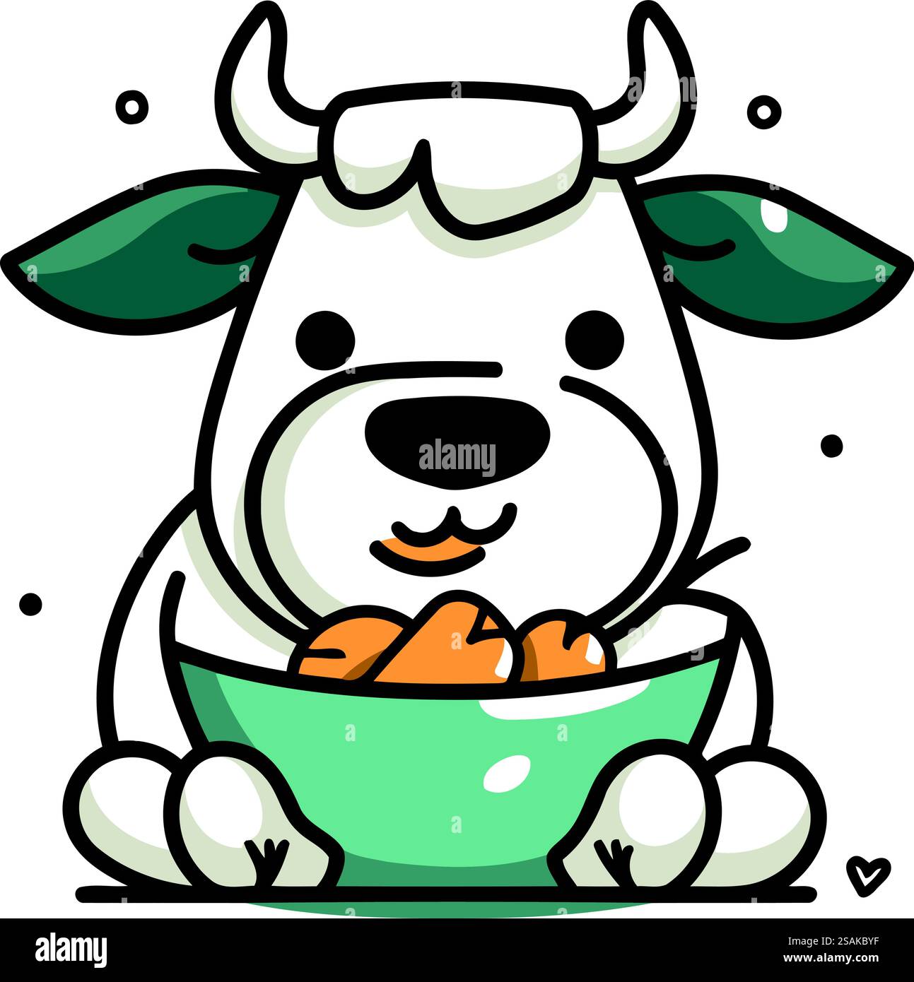 Cute cartoon cow with a bowl of food. Vector illustration Stock Vector ...