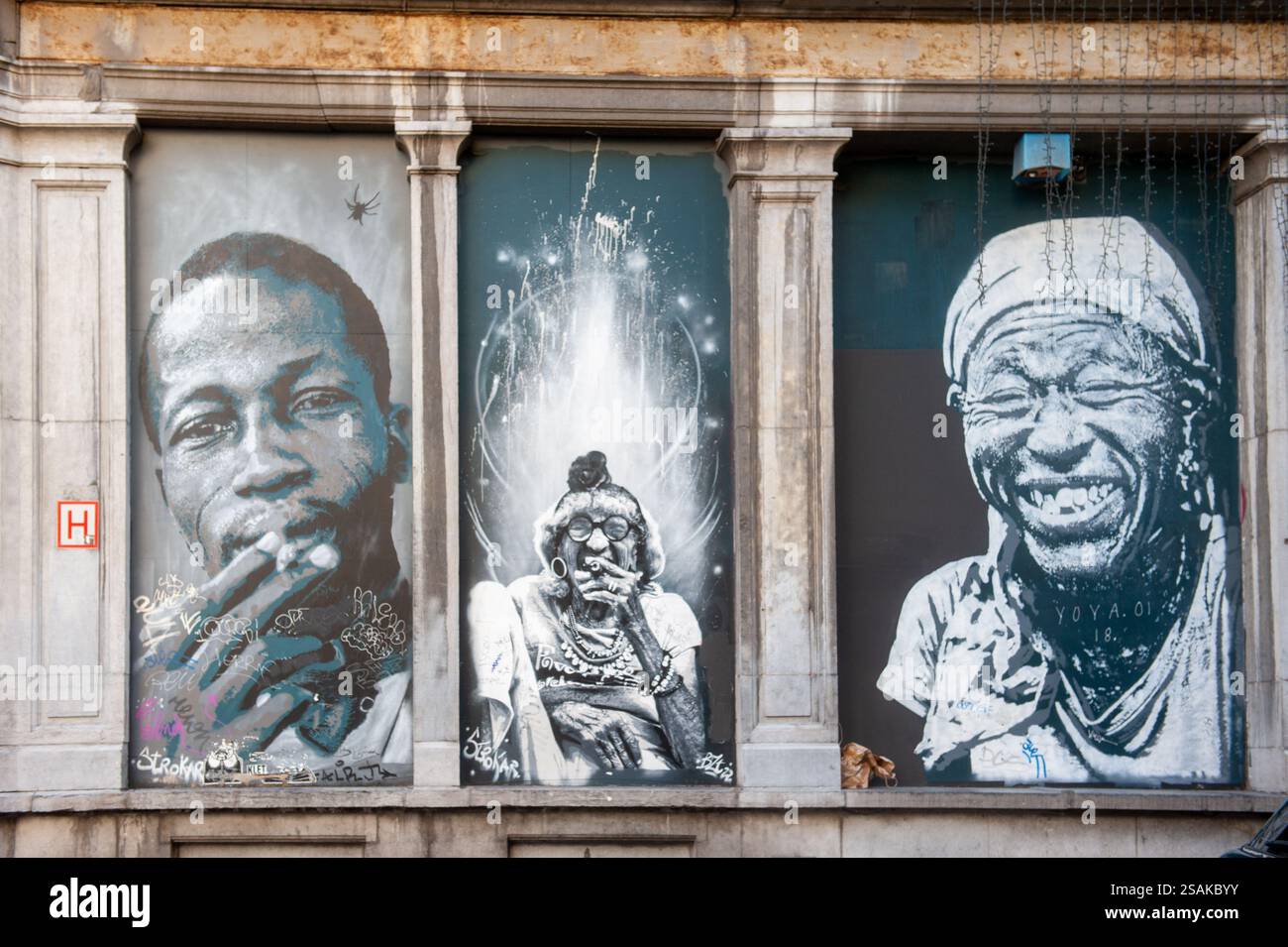 Urban Street Art Portraits on a Building Facade in Brussels, Belgium ...