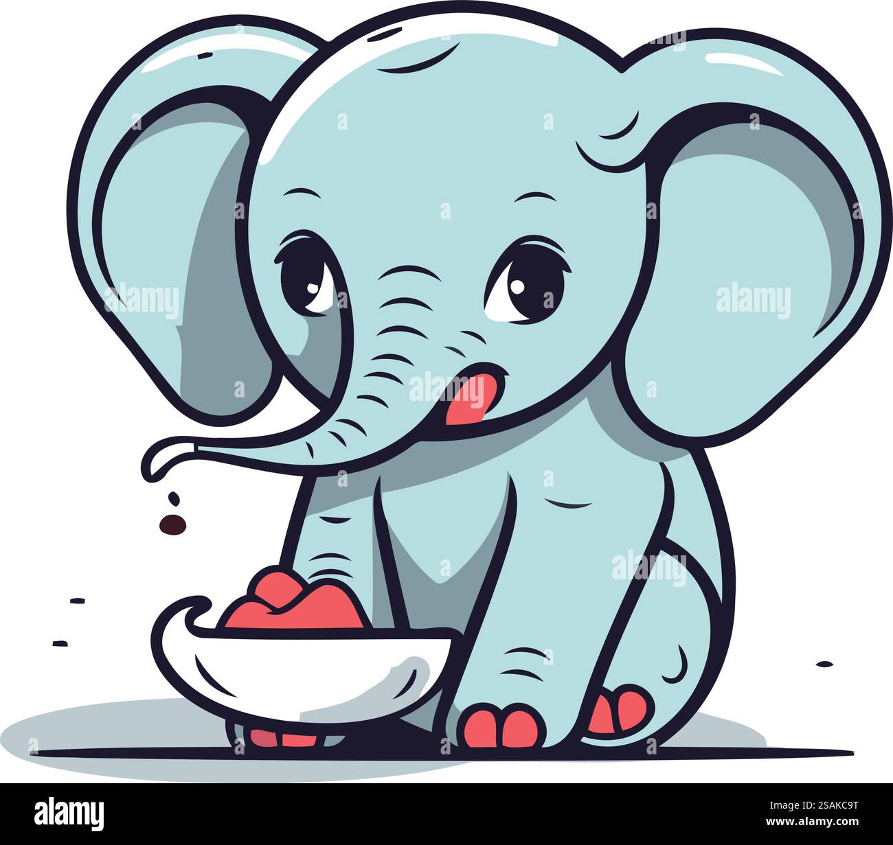 Cute cartoon elephant eating a bowl of ketchup. Vector illustration ...