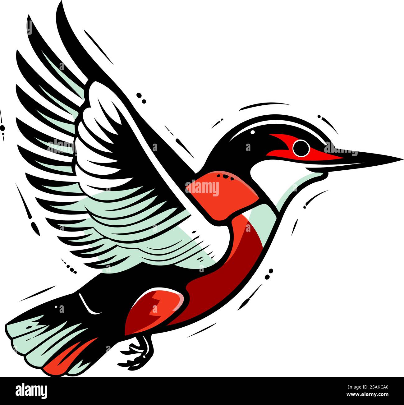 Flying kingfisher isolated on white background. Vector hand drawn ...