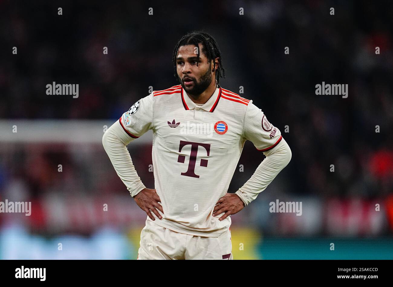 January 29 2025: Serge Gnabry (Bayern Munich) gestures during a UEFA ...