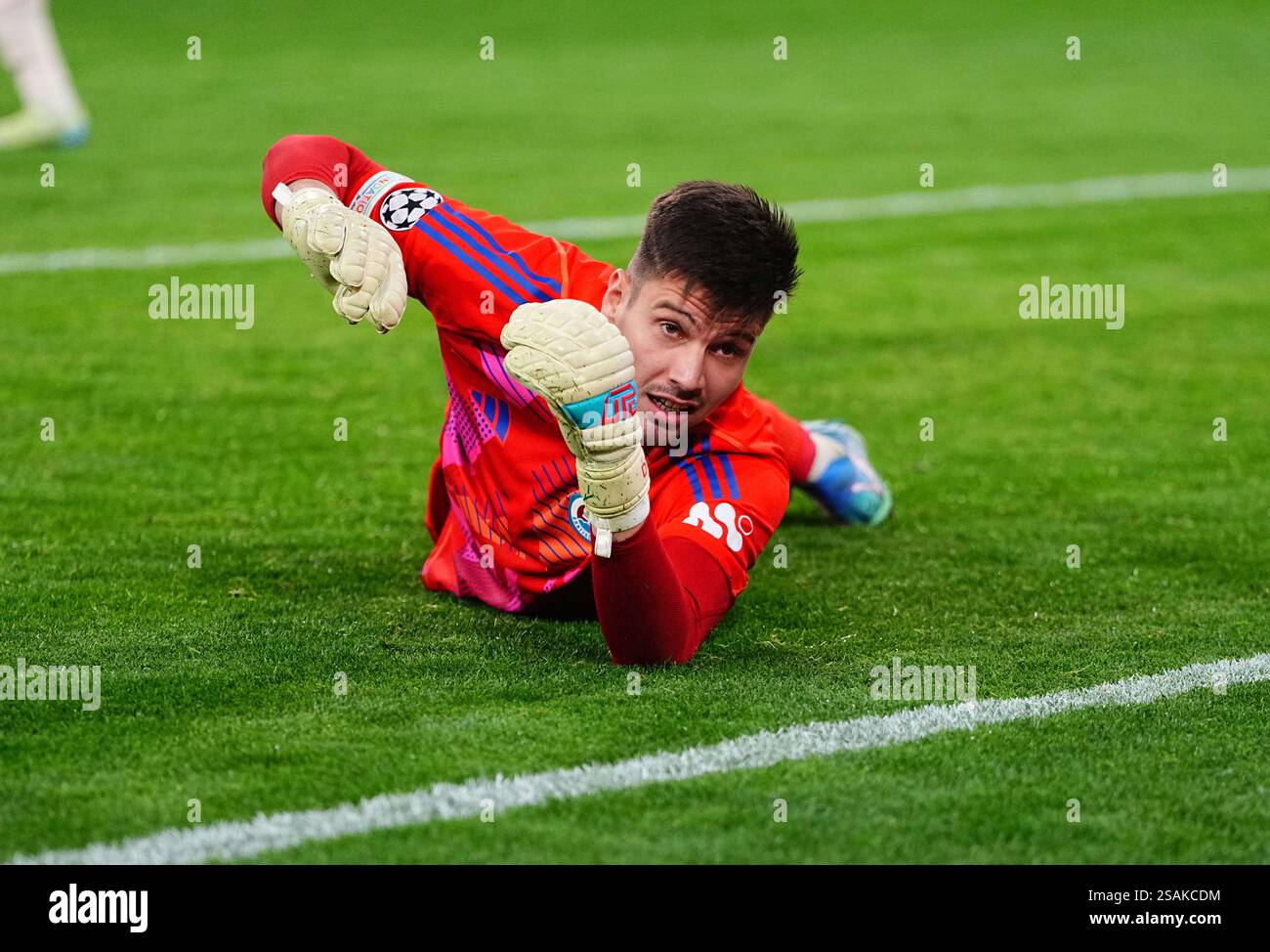 Allianz Arena, Munich, Germany. 29th Jan, 2025. Dominik Takac (Slovan Bratislava) looks on ...