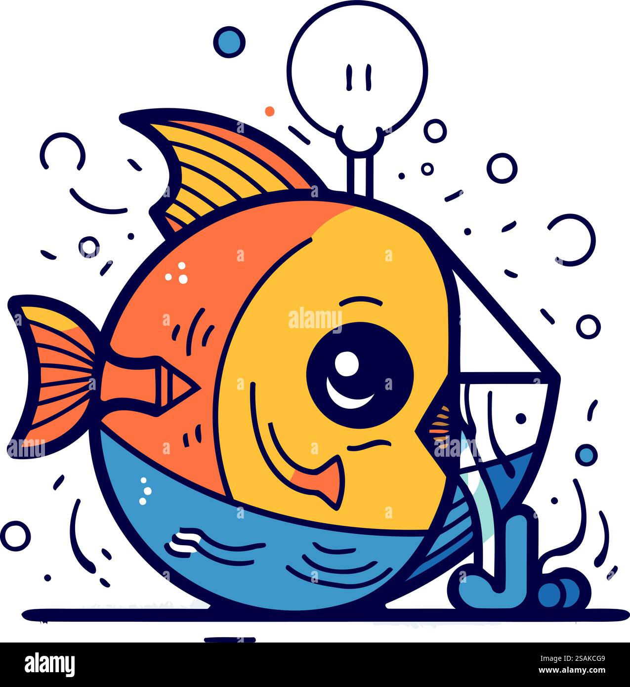 Vector illustration. Cute cartoon fish in the sea. Linear style Stock ...