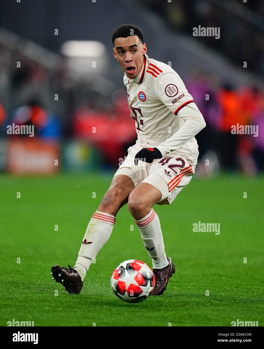 Allianz Arena, Munich, Germany. 29th Jan, 2025. Jamal Musiala (Bayern ...
