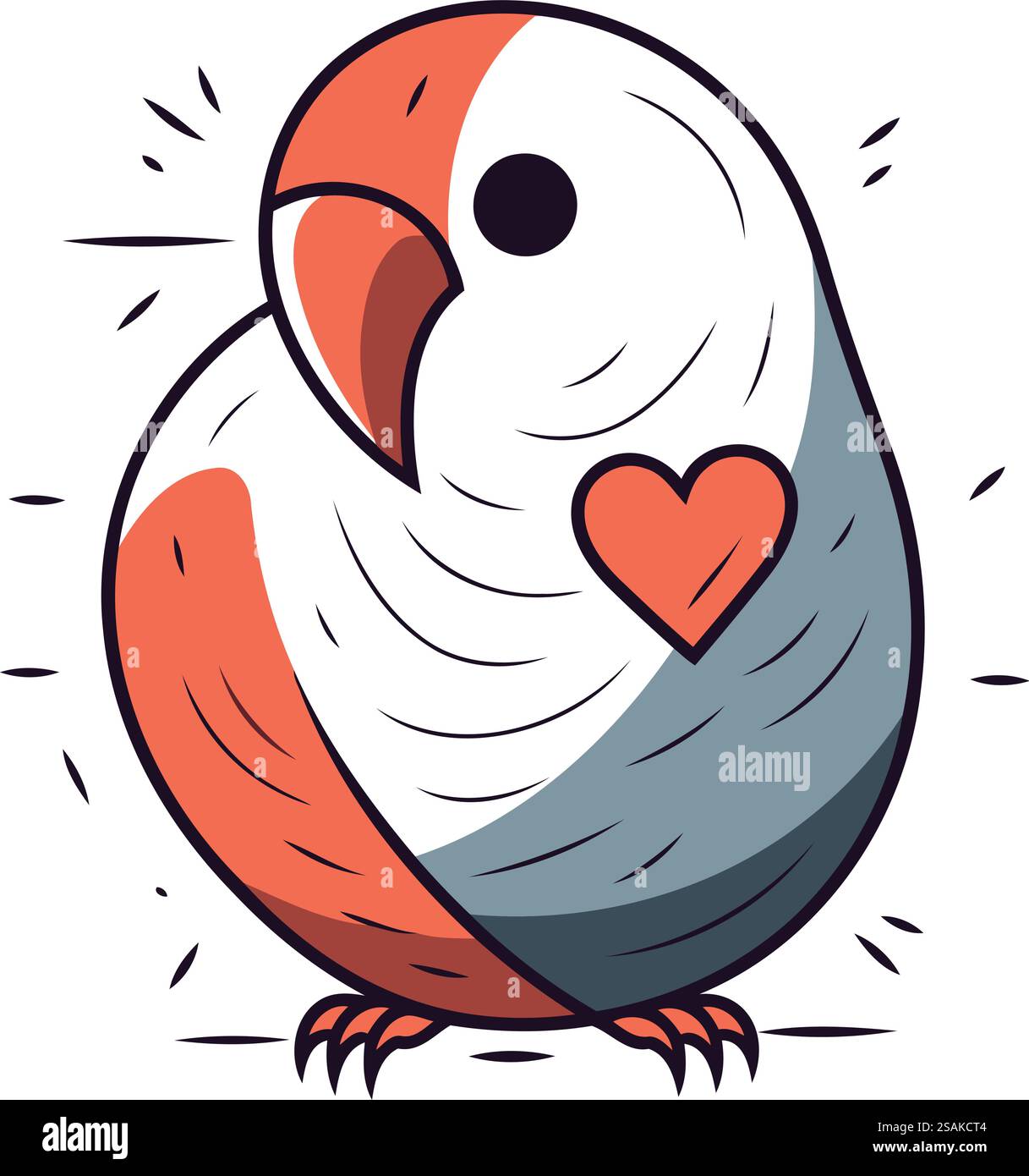 Lovely cartoon parrot with heart. Vector illustration isolated on white ...