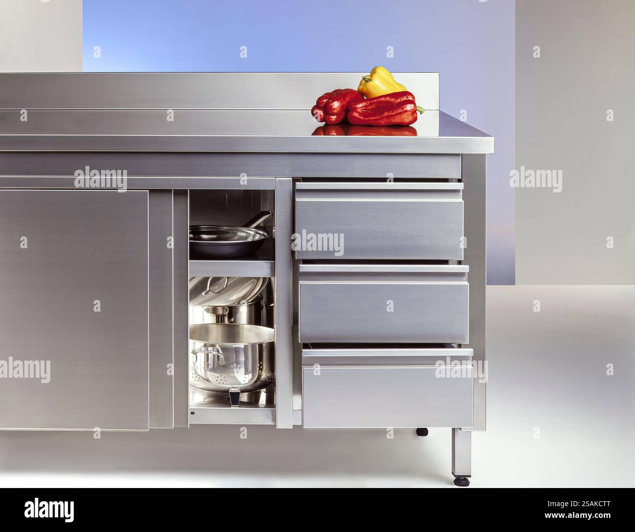 Stainless steel restaurant kitchen cabinet with drawers and sliding ...