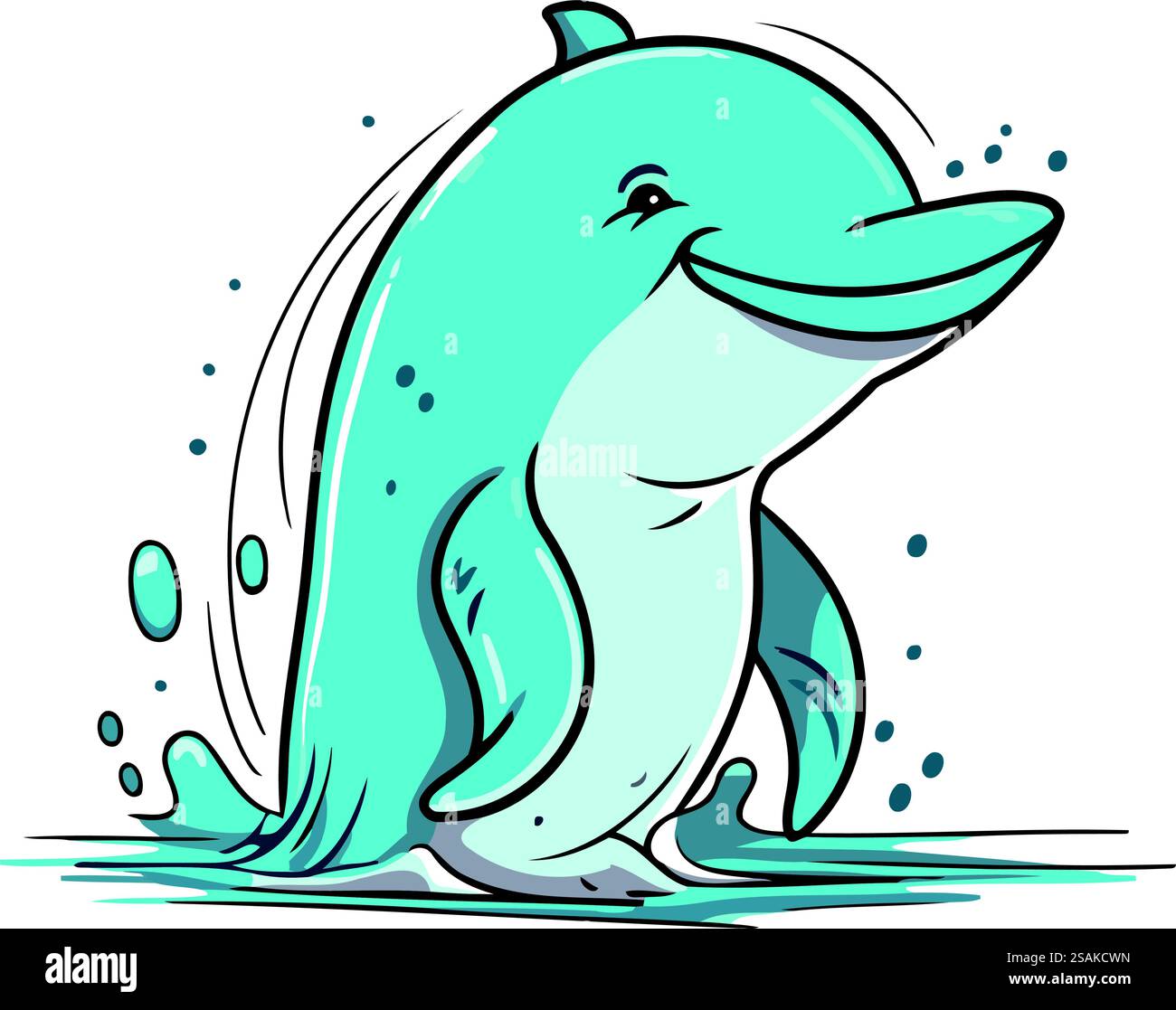 Cute cartoon dolphin with splashes of water. Vector illustration Stock ...
