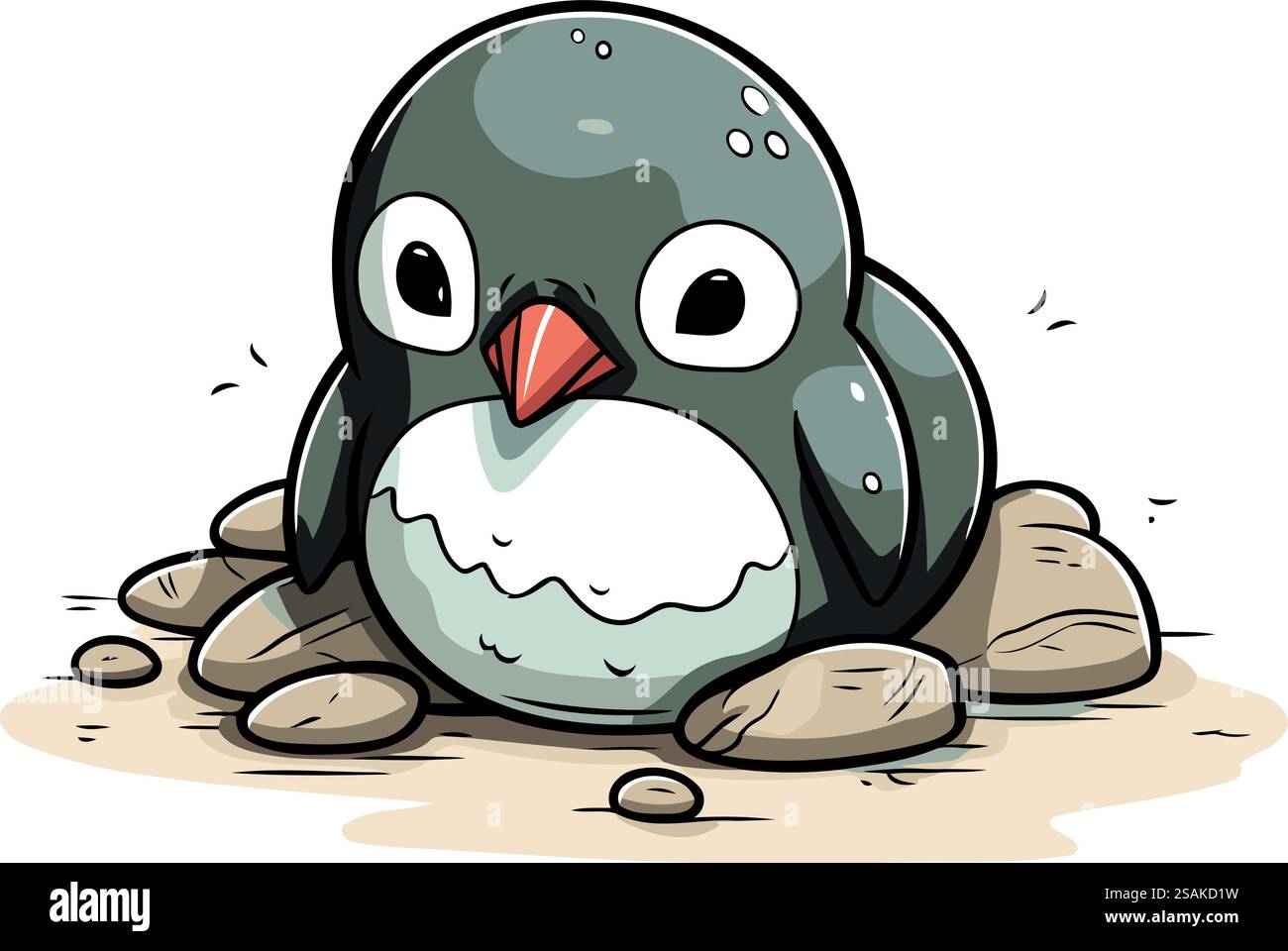 Cute penguin sitting on the rock. Cartoon vector illustration Stock ...