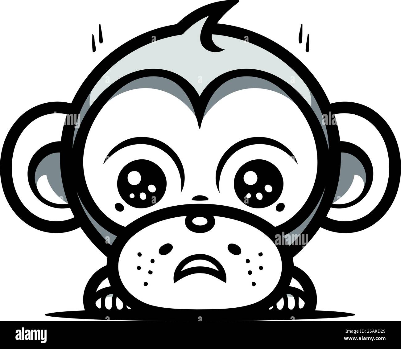 Monkey face with sad expression. Vector illustration isolated on white ...
