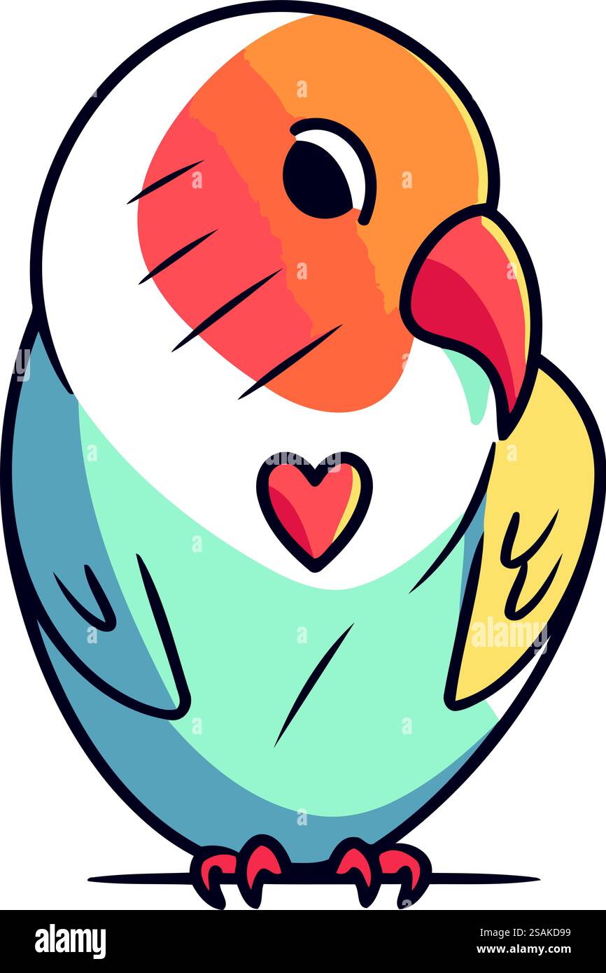 Cute parrot with heart in its beak. Vector illustration Stock Vector Image & Art - Alamy