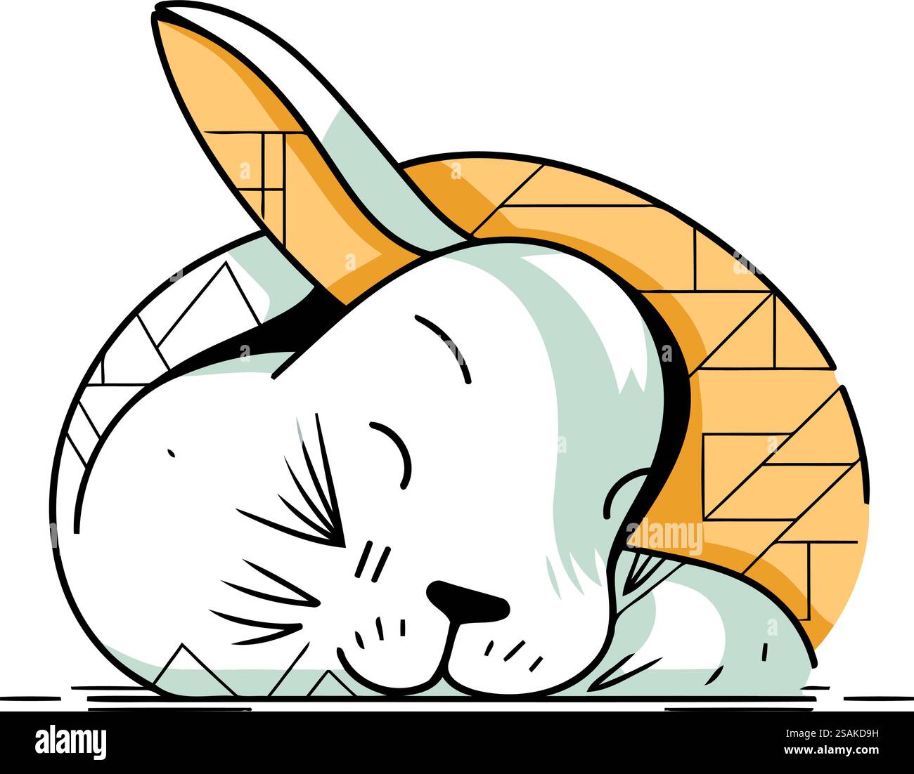 Vector illustration of a sleeping rabbit in a hat on a white background ...