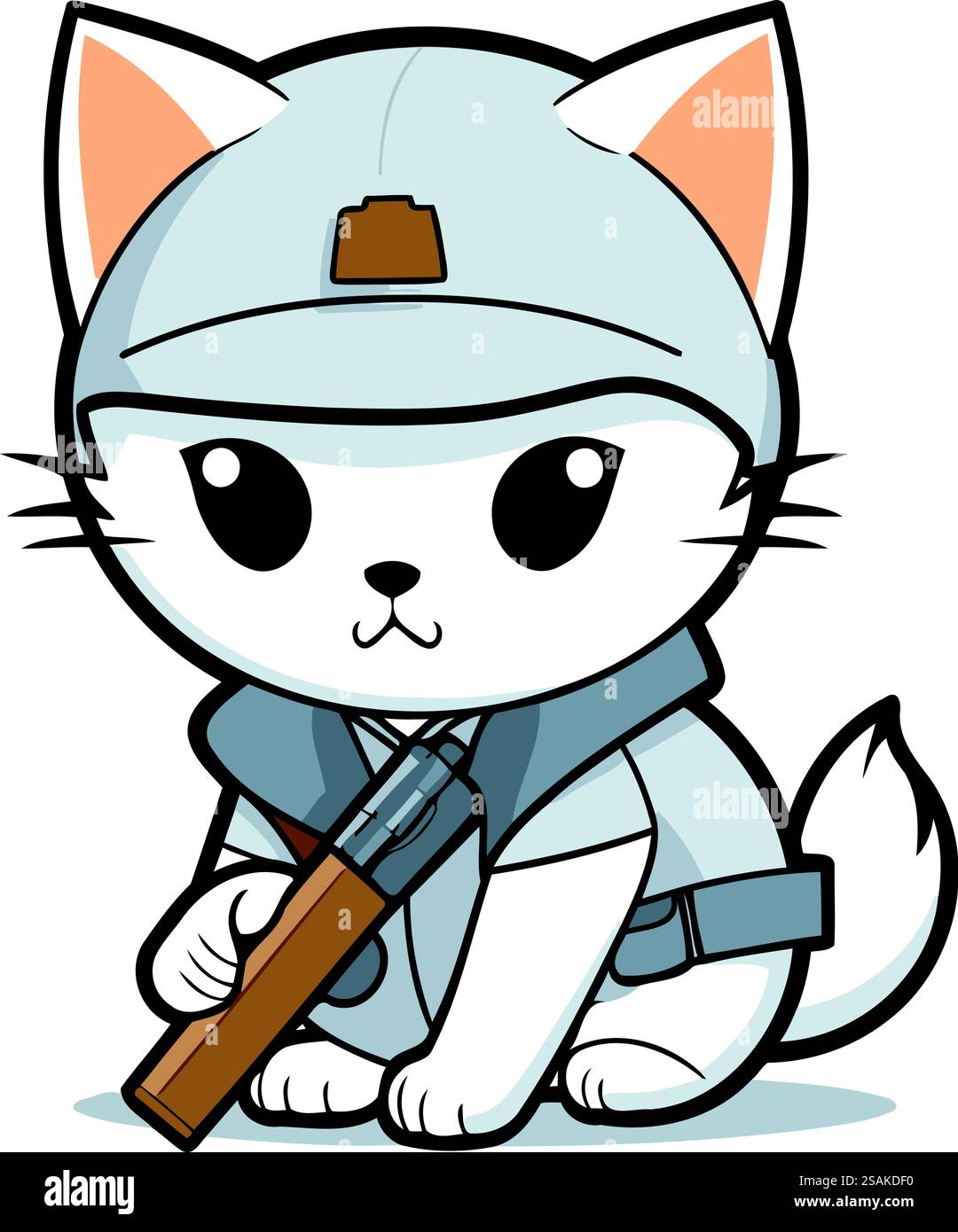 Cute cartoon cat with a gun. Vector illustration on white background ...