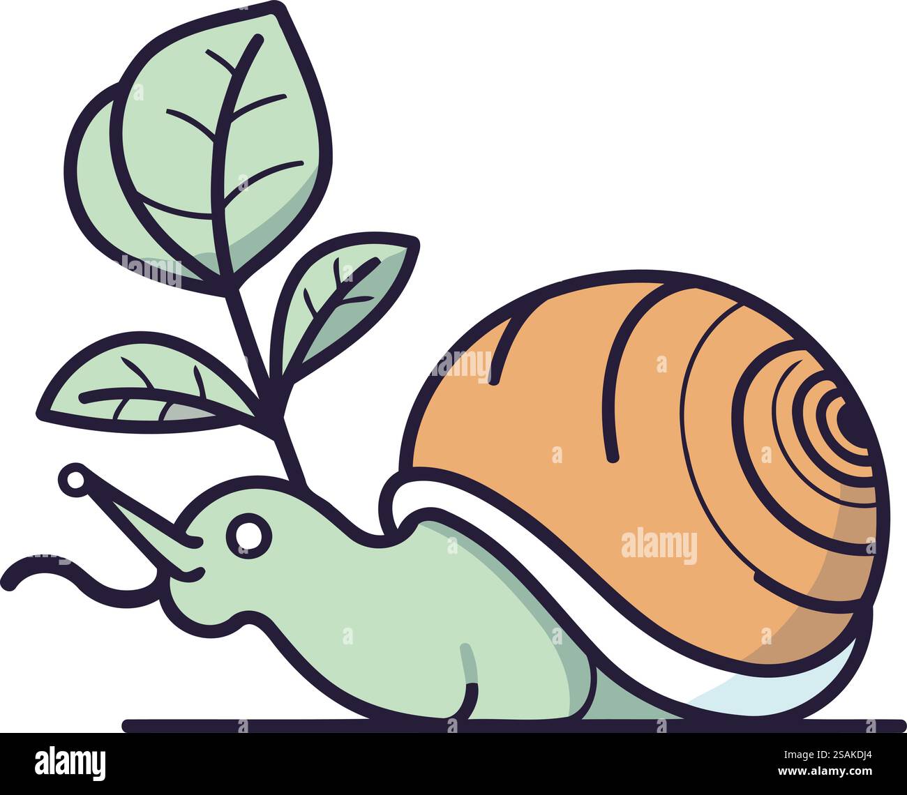 Cartoon snail with green leaves on white background. Vector ...