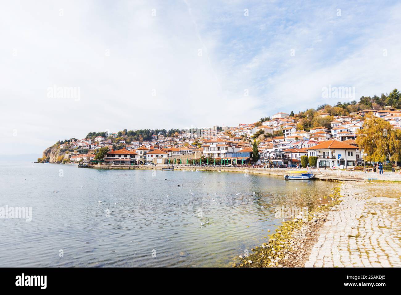 Picturesque view of Ohrid, a historic town nestled on the shores of ...