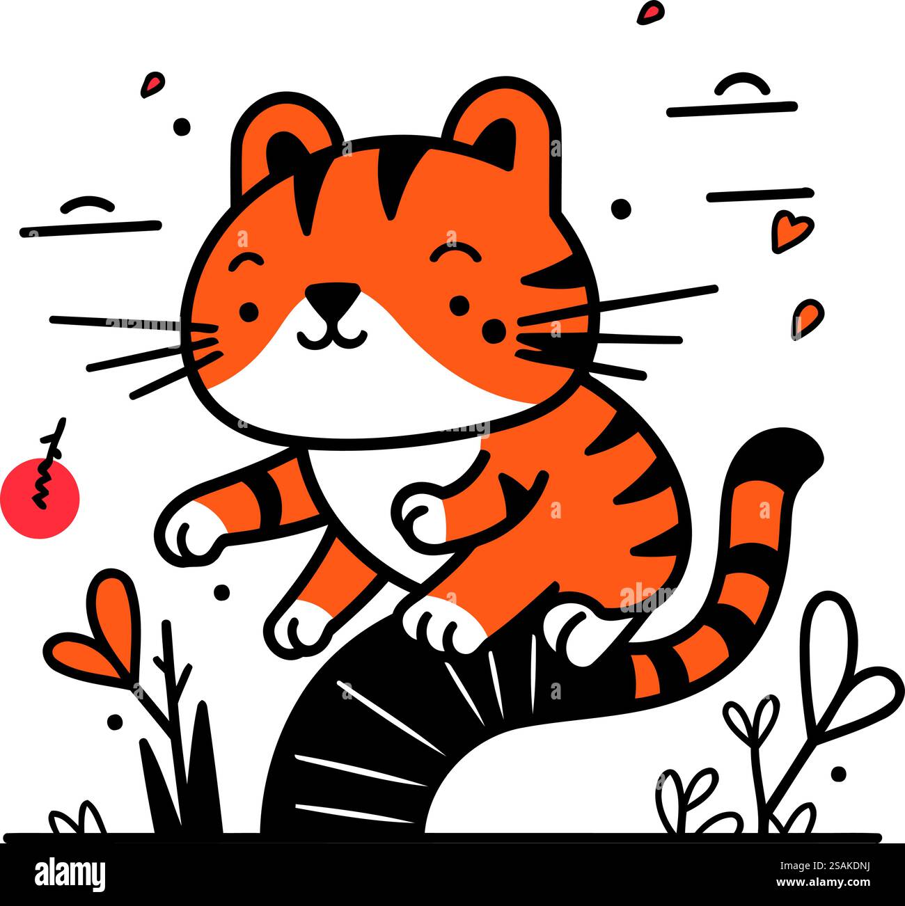 Cute cartoon tiger. Vector illustration in doodle style Stock Vector ...