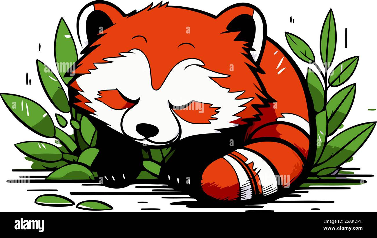 Cute red panda sleeping on the ground. Vector illustration Stock Vector ...