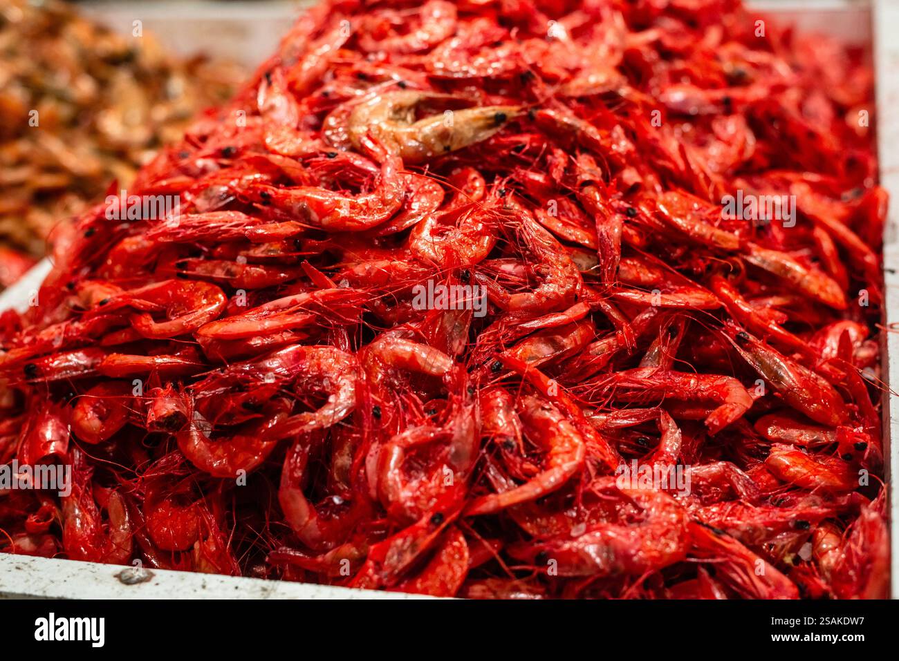 Dried shrimp for sale at a stand. Crustacean rich in protein, omega 3 ...