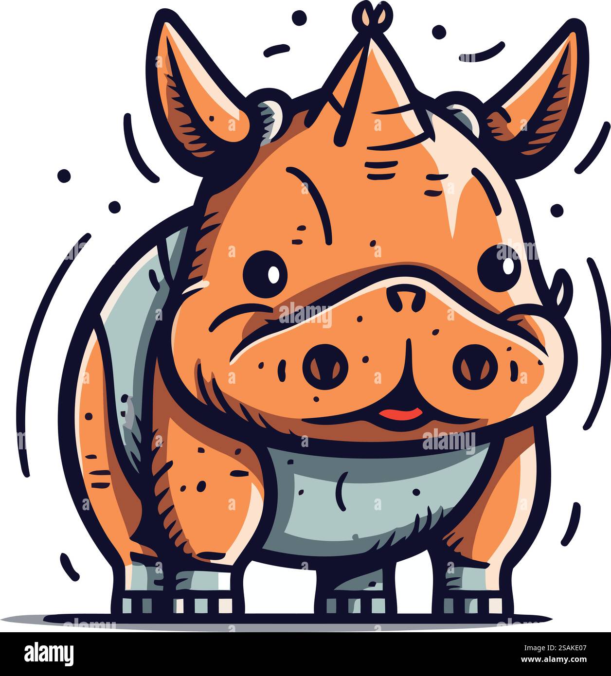 Cute cartoon rhino. Vector illustration. Isolated on white background ...