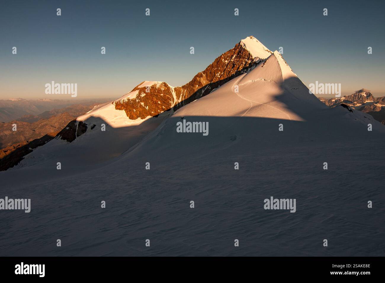 Sunrise on Lyskamm ridge and Lys glacier from Colle del Lys, Gressoney ...