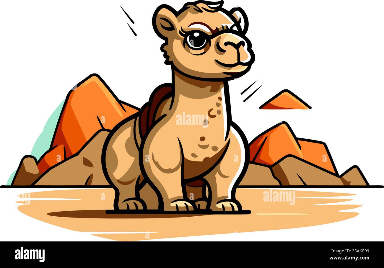 Cute camel in the desert. Vector illustration in cartoon style Stock ...