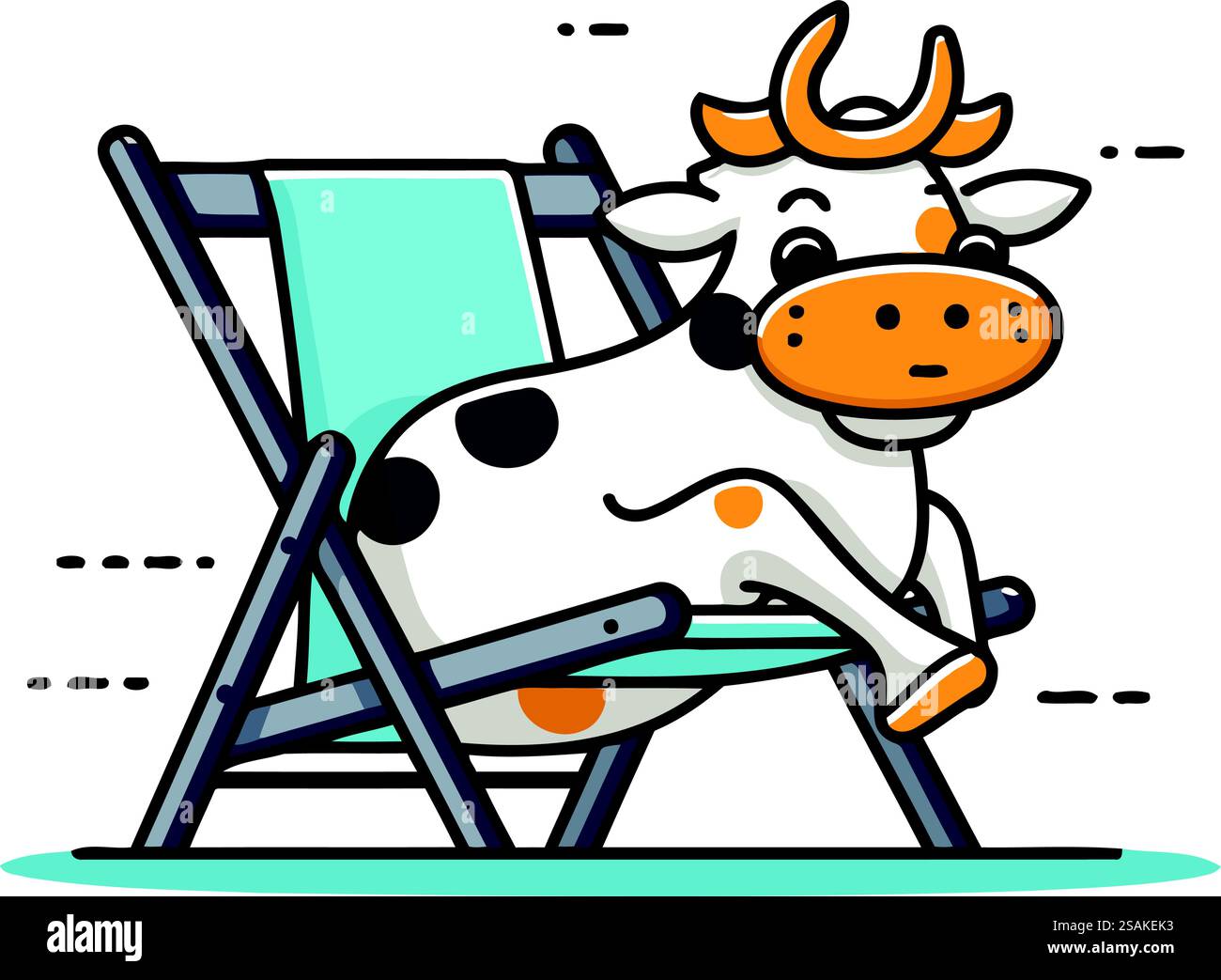 Cute cartoon cow sitting on a deck chair. Vector illustration Stock ...
