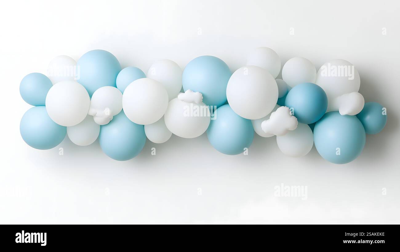 Stylish light blue and white baby shower balloon arch with small cloud ...