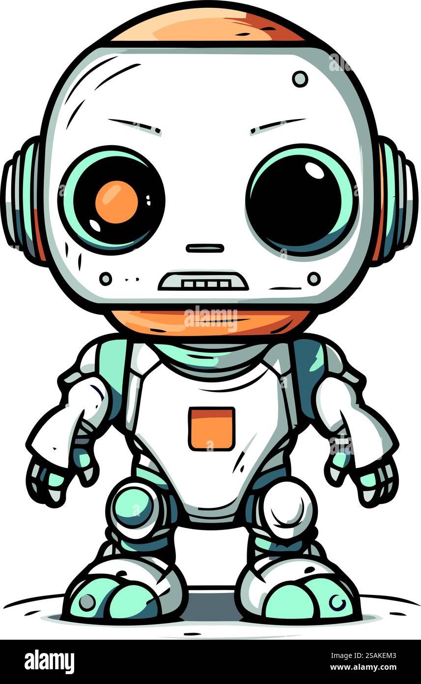 Cute robot cartoon. Vector illustration. Isolated on white background ...